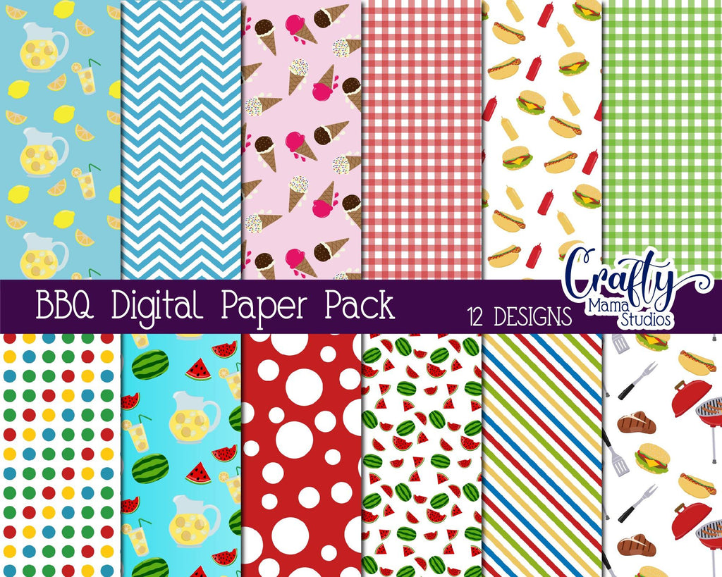 Backyard BBQ Digital Paper Pack - Barbecue DIgital Background - Summer ...
