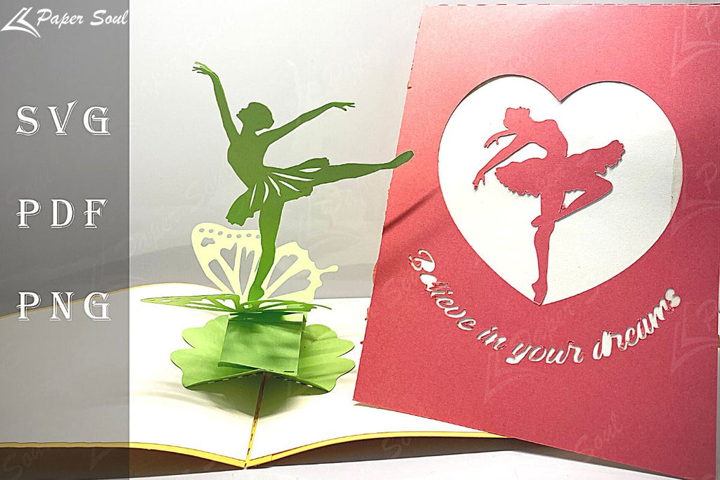 Ballerina pop-up card template | Butterfly and ballerina-svg | pop up card svg file for cricut ...