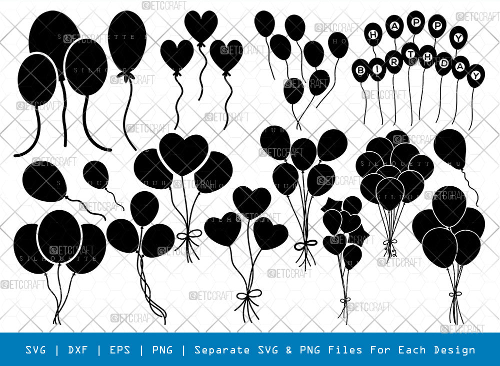Balloon SVG, Balloon Silhouette, Balloon String Svg, Birthday Party Svg ...