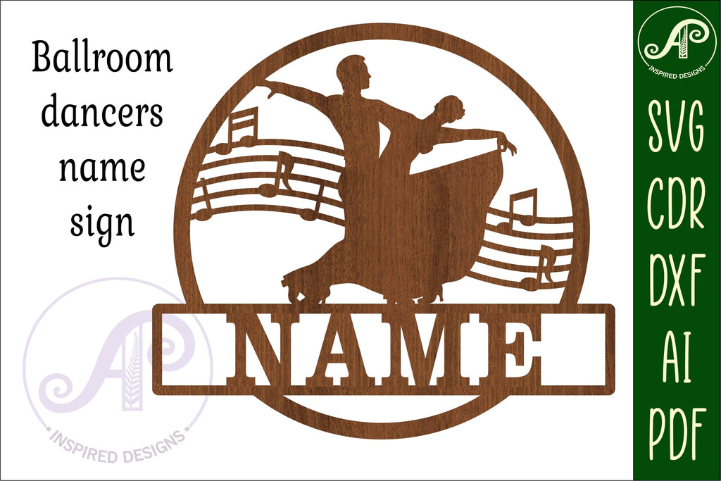 Ballroom dancers version 1 Name sign svg laser cut template - So Fontsy