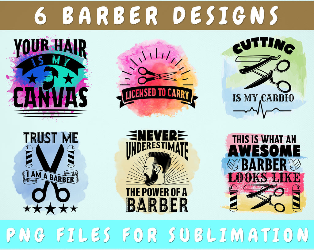 Barber Sublimation Designs Bundle, 6 Designs, Barber PNG Files, Barber ...