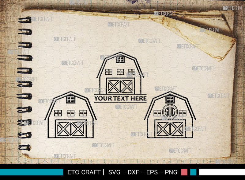 Barn House Monogram, Barn House Silhouette, Barn House SVG, Farm Barn ...