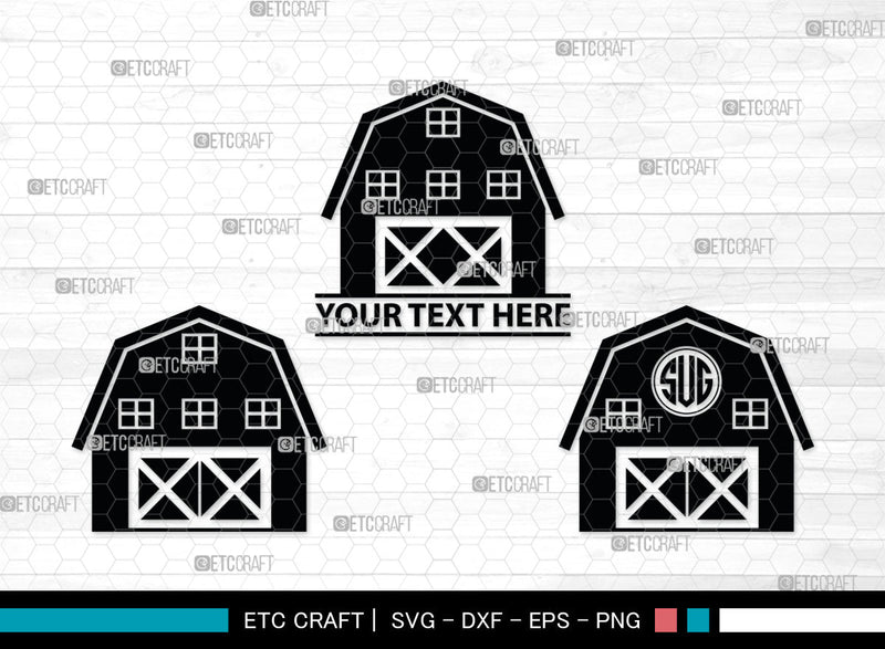Barn House Monogram, Barn House Silhouette, Barn House SVG, Farm Barn ...