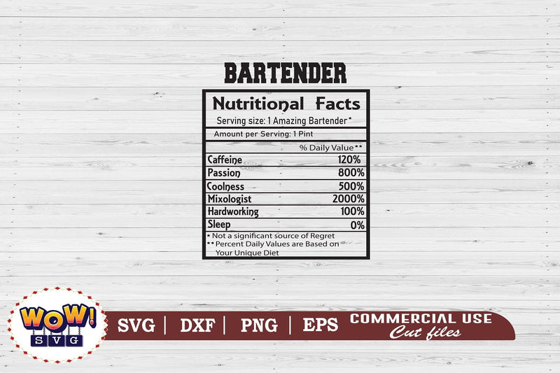 Bartender nutritional facts svg dxf png, Bartender svg files for cricut ...