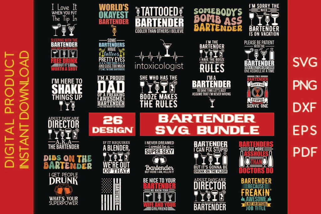 Bartender SVG Bundle Bartender SVG PNG PDF Cut File - So Fontsy