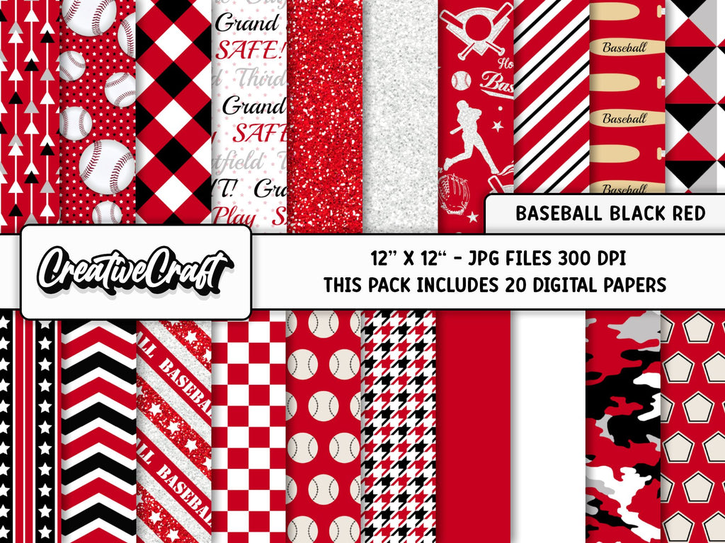 Baseball Sport Digital Papers, scrapbook backgrounds designs - So Fontsy