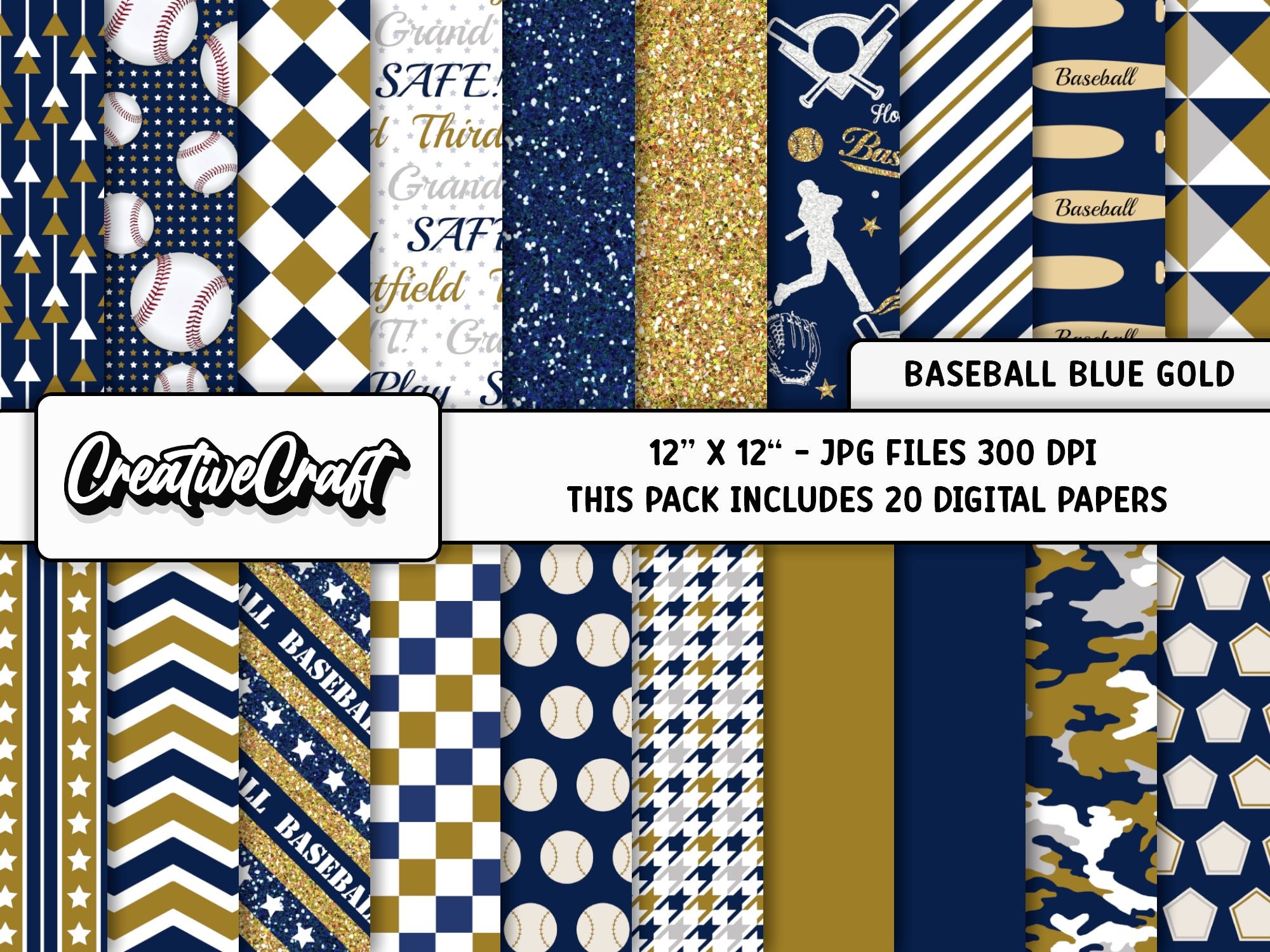 Baseball Sport Digital Papers, scrapbook backgrounds designs - So Fontsy
