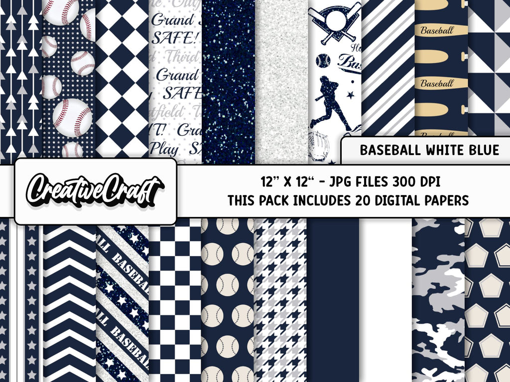 Baseball Sport Digital Papers, scrapbook backgrounds designs - So Fontsy