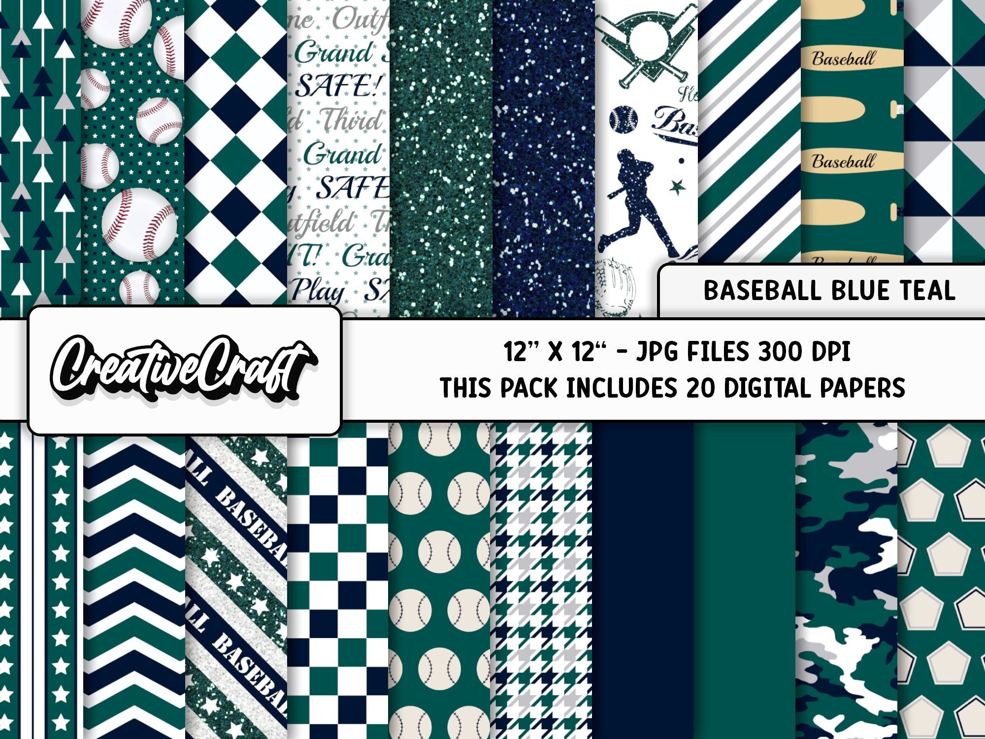Baseball Sport Digital Papers, scrapbook backgrounds designs - So Fontsy