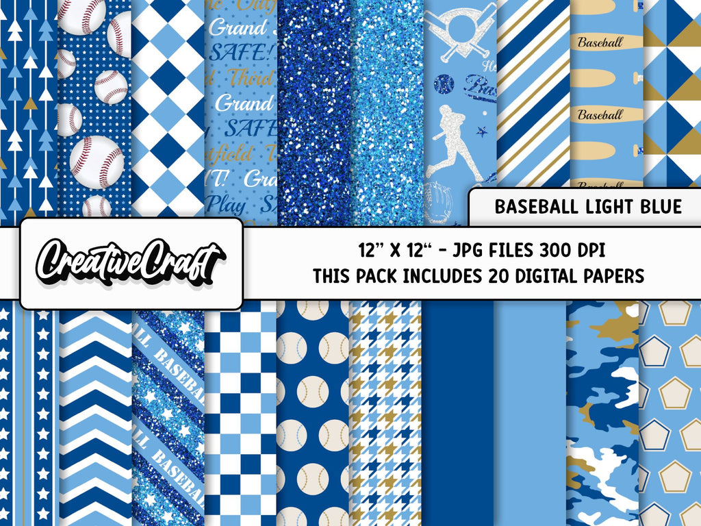 Baseball Sport Digital Papers, scrapbook backgrounds designs - So Fontsy