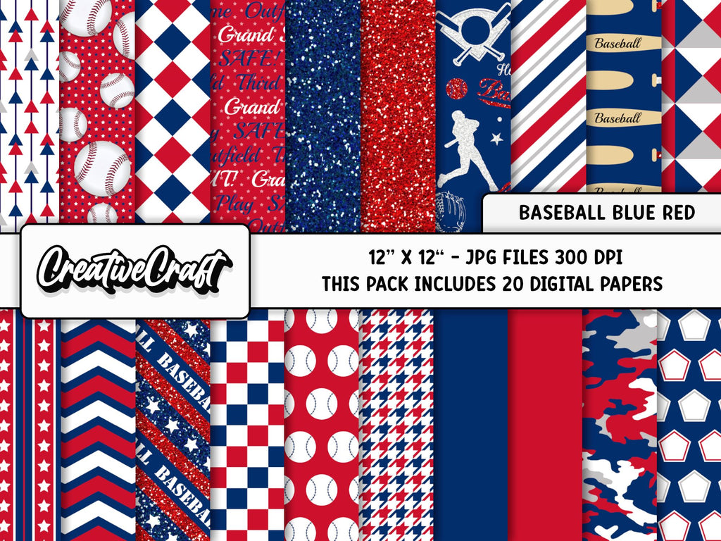 Baseball Sport Digital Papers, scrapbook backgrounds designs - So Fontsy
