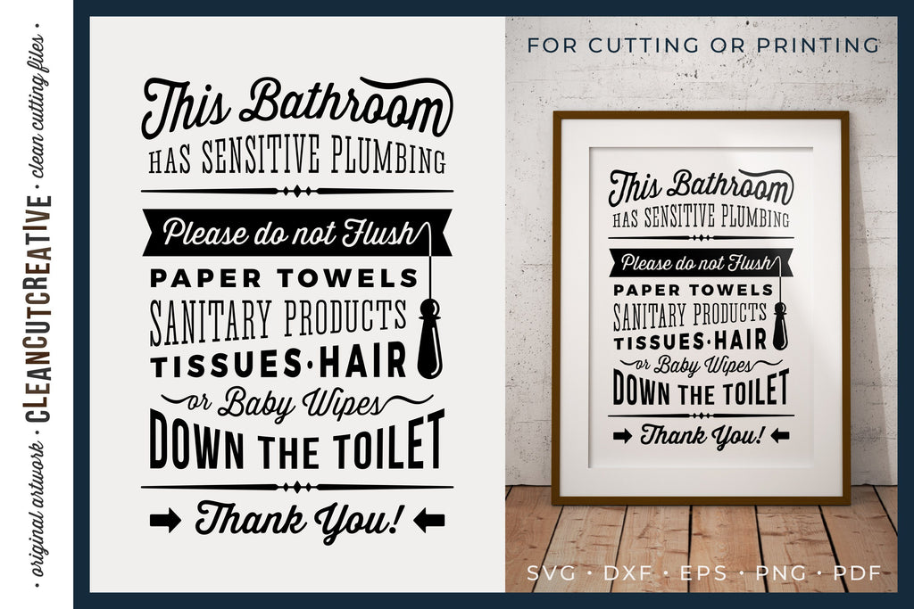 Bathroom Sign Sensitive Plumbing | Do not flush design SVG PDF - So Fontsy