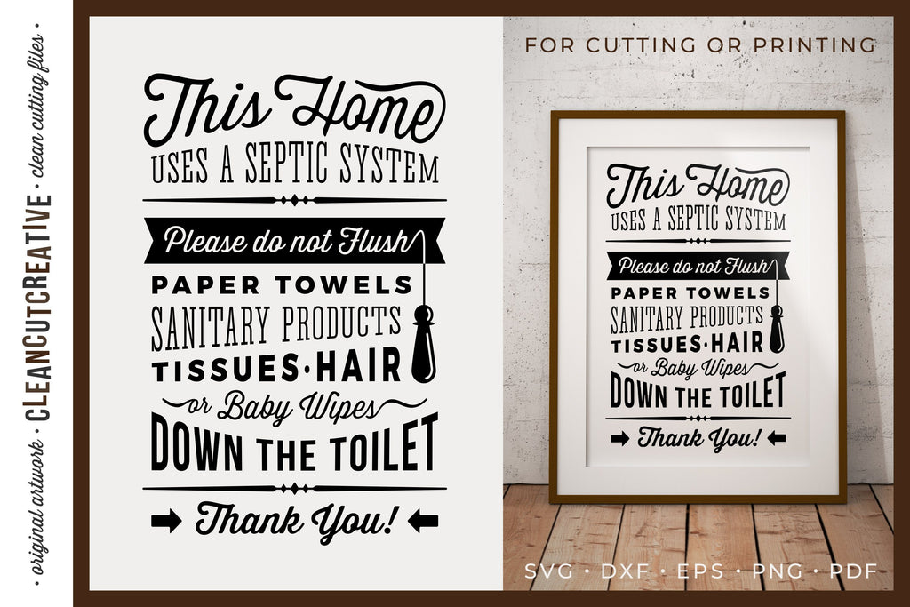 Bathroom Sign Septic System for cutting or printing SVG PDF - So Fontsy