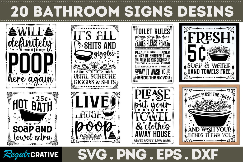 Bathroom Signs SVG Bundle - So Fontsy