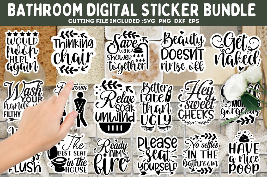 Bathroom Stickers SVG Bundle - So Fontsy