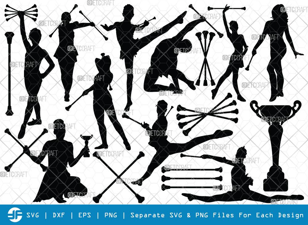 Baton Twirling SVG Cut Files | Sport Baton Silhouette - So Fontsy