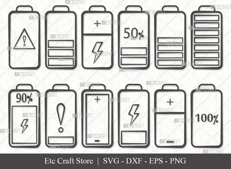 Battery Outline SVG Cut File | Low Battery Svg | Full Charge Battery ...