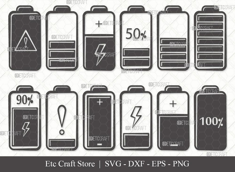 Battery Silhouette SVG Cut File | Low Battery Svg | Full Charge Battery ...