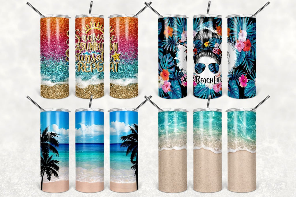 Beach 20 oz Skinny Tumbler Sublimation Bundle, Seamless Tumbler ...