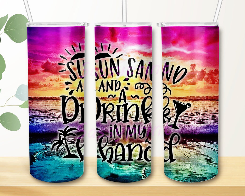 Beach 20oz Skinny Tumbler Png, Sunset, Summer Sublimation, Sun Sand And ...