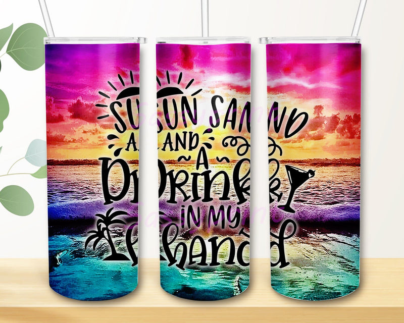 Beach 20oz Skinny Tumbler Png, Sunset, Summer Sublimation, Sun Sand And ...