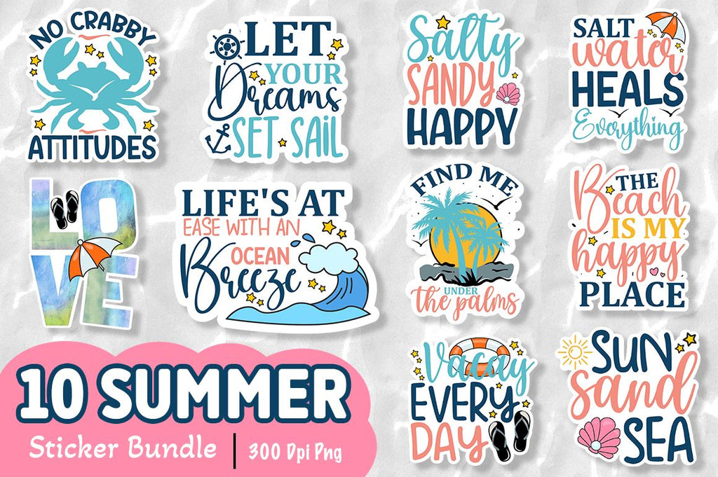Beach and Summer Printable Sticker Bundle - So Fontsy