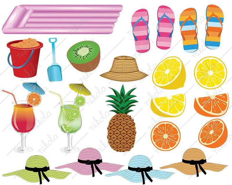 Beach Bundle, Clipart Set, Summer, Tropical, PNG, Sea, Ocean, Palm Tree ...