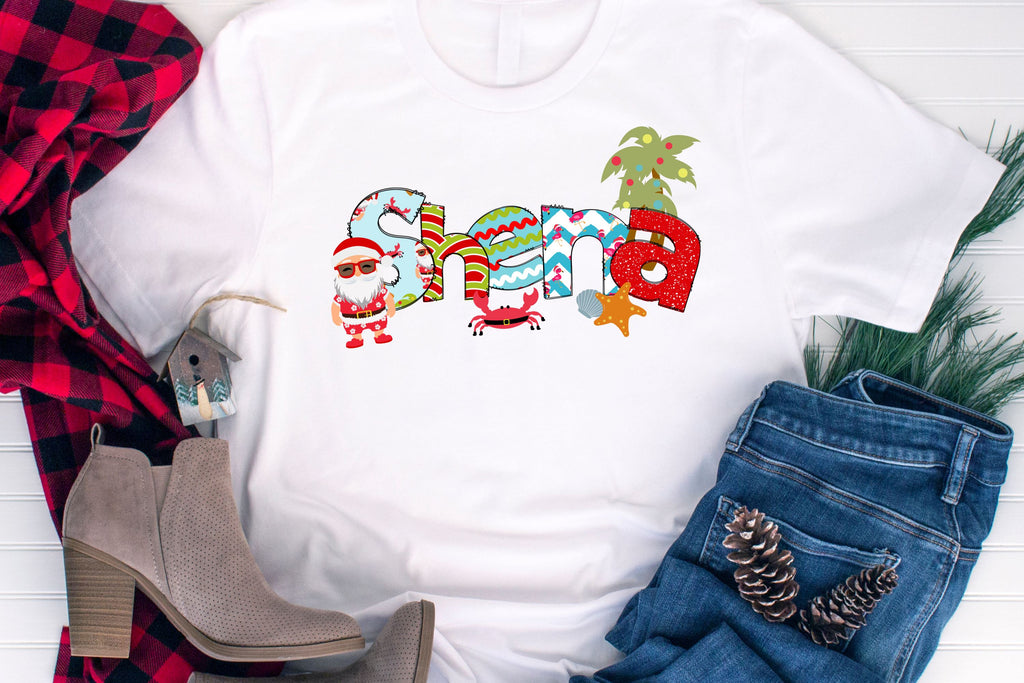 Beach Christmas Doodle Letters PNG, Summer Santa Alpha Bundle - So Fontsy