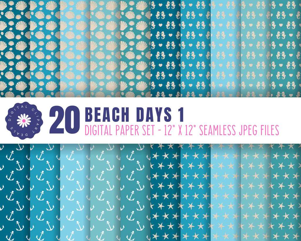 Beach Days Digital Scrapbooking Paper Set #1 - So Fontsy