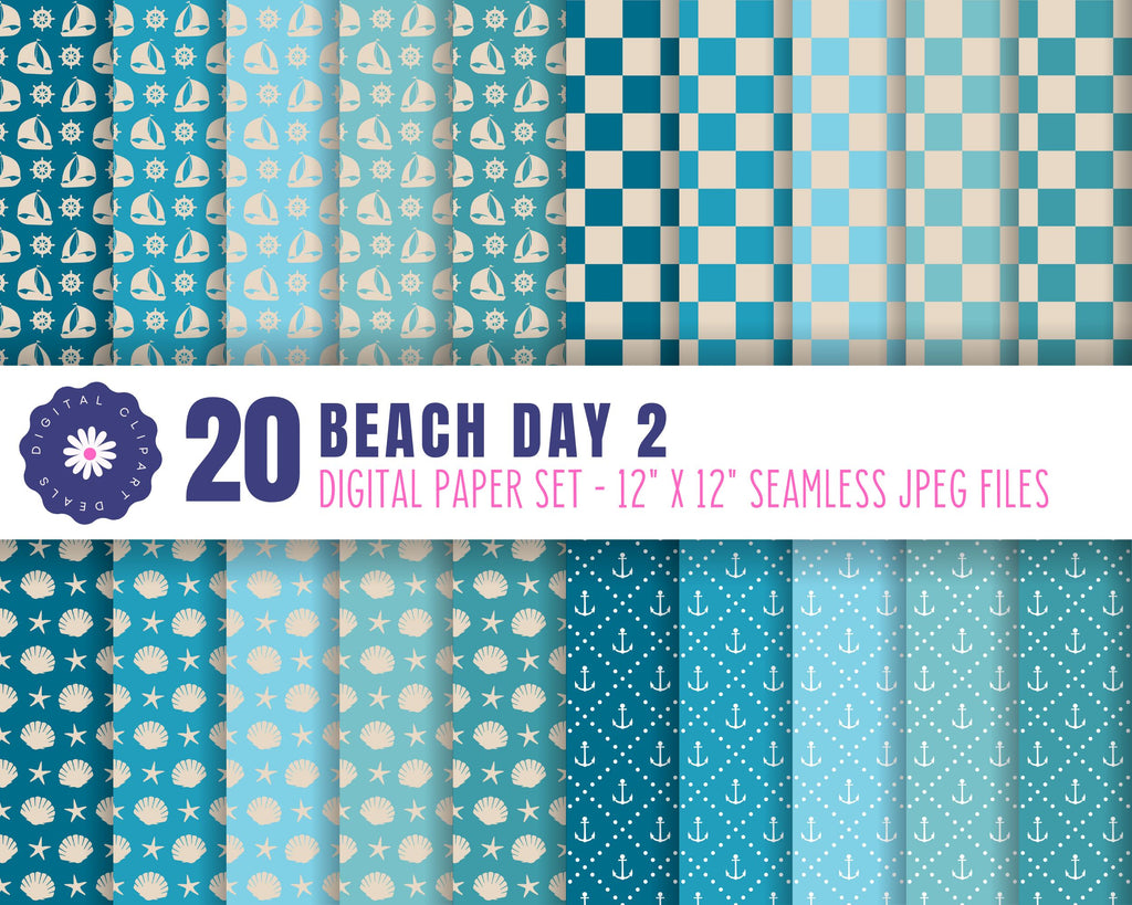 Beach Days Digital Scrapbooking Paper Set #2 | 20 High-Quality Seamless ...