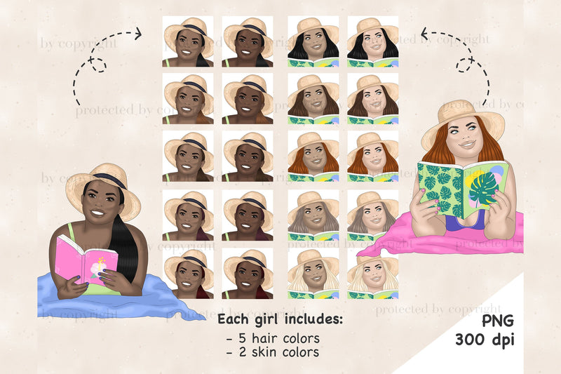 Beach Girl Clipart | Reading Clipart Bundle - So Fontsy