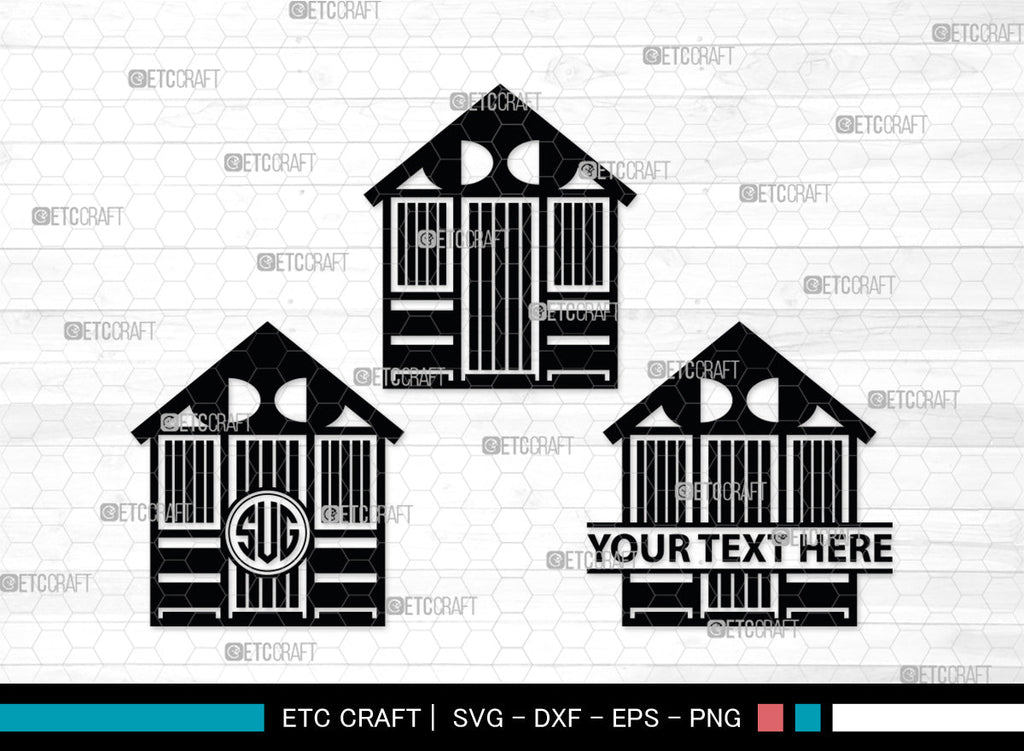 Beach Hut Monogram, Beach Huts Silhouette, Beach Huts SVG, Bamboo House ...