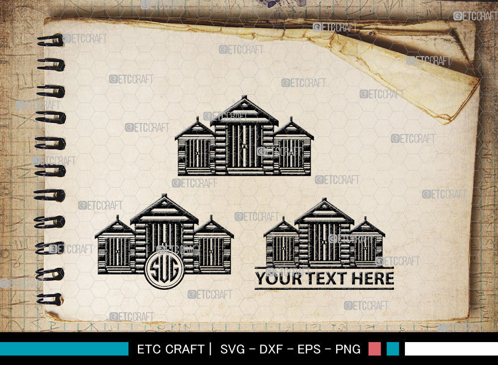 Beach Hut Monogram, Beach Huts Silhouette, Beach Huts SVG, Bamboo House ...