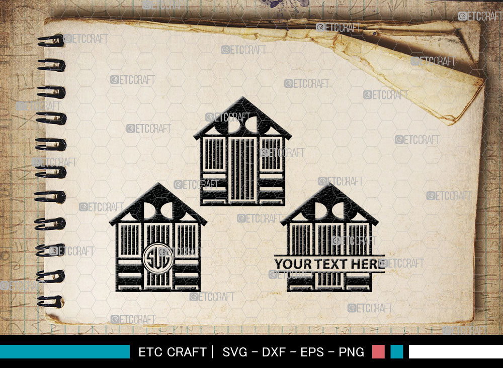 Beach Hut Monogram, Beach Huts Silhouette, Beach Huts SVG, Bamboo House ...