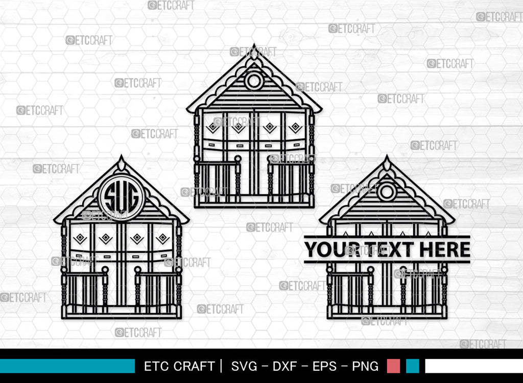 Beach Hut Monogram, Beach Huts Silhouette, Beach Huts SVG, Bamboo House ...