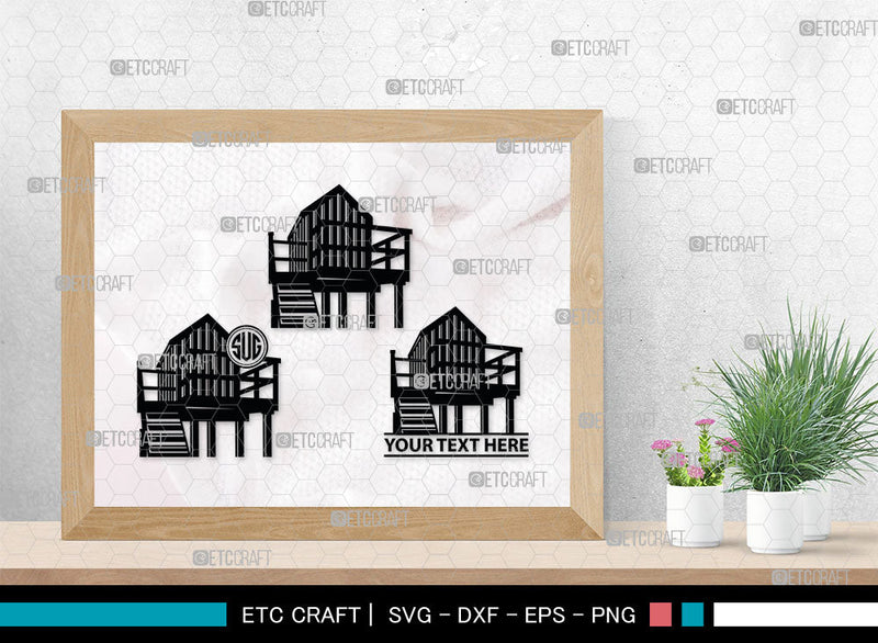 Beach Hut Monogram, Beach Huts Silhouette, Beach Huts SVG, Bamboo House ...