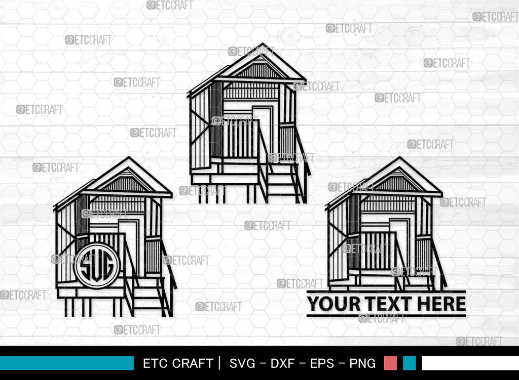 Beach Hut Monogram, Beach Huts Silhouette, Beach Huts SVG, Bamboo House ...