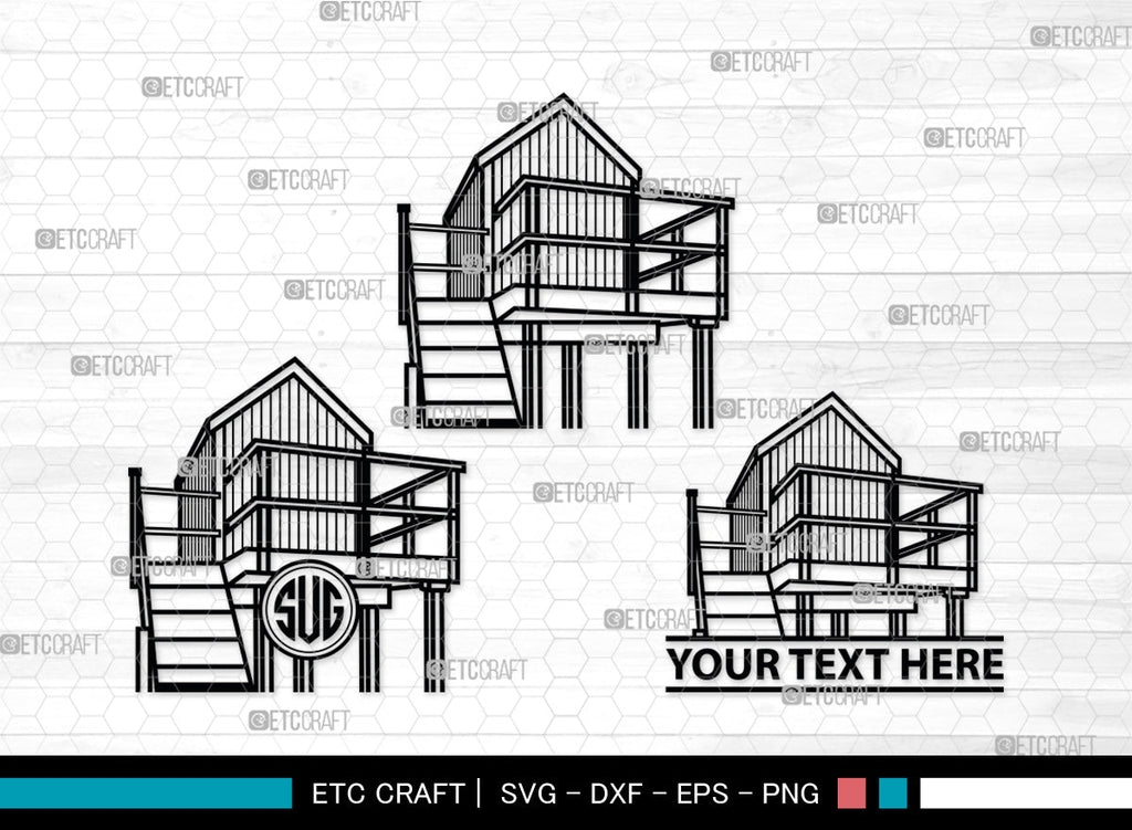Beach Hut Monogram, Beach Huts Silhouette, Beach Huts SVG, Bamboo House ...