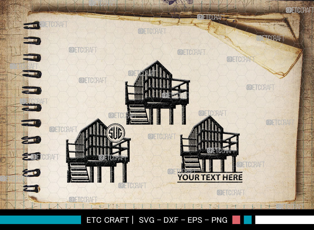 Beach Hut Monogram, Beach Huts Silhouette, Beach Huts SVG, Bamboo House ...