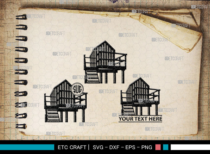 Beach Hut Monogram, Beach Huts Silhouette, Beach Huts SVG, Bamboo House ...