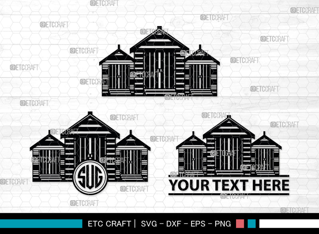 Beach Hut Monogram, Beach Huts Silhouette, Beach Huts SVG, Bamboo House ...
