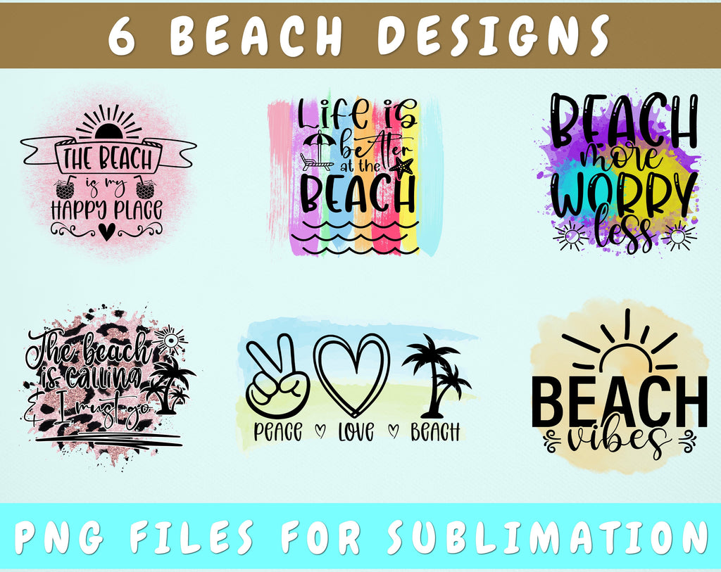 Beach Sublimation Designs Bundle, 6 Designs, Beach PNG Files For ...