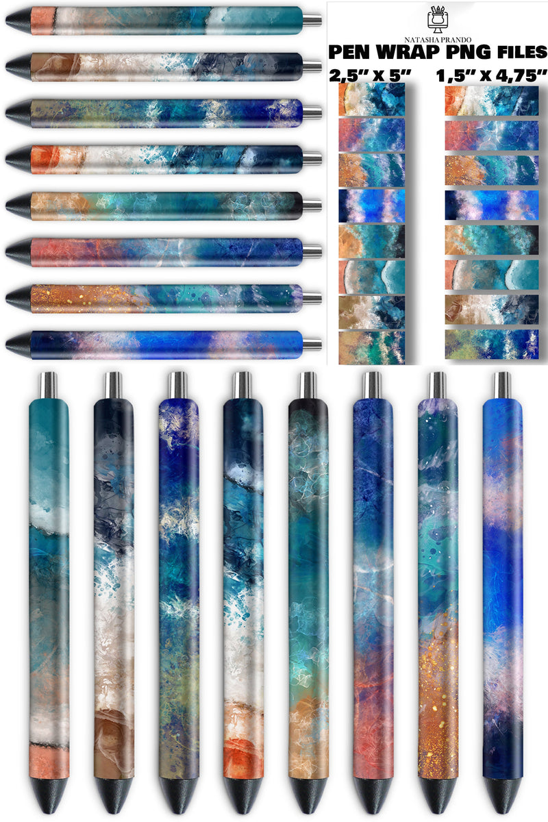 Beach Sublimation Pen Wrap Designs, Ocean Waves Pen Wrap - So Fontsy