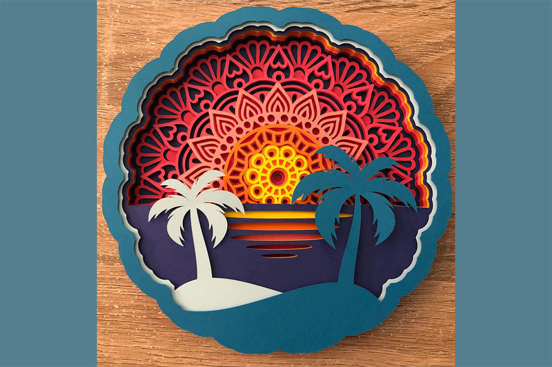 Beach sunset 3d mandala SVG Multilayer sunset svg Beach life and Palm ...