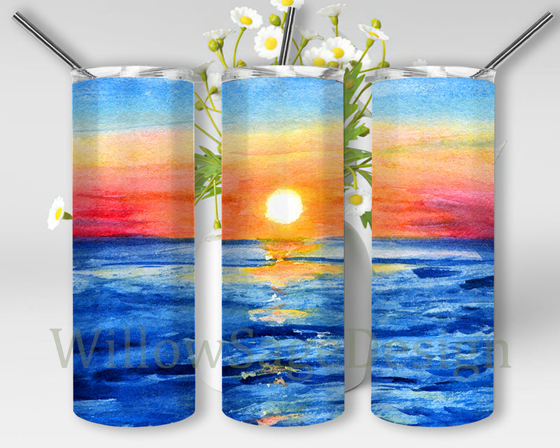 Beach Sunset Tumbler Wrap, Summer Vibes 20oz Skinny Tumbler, Vacation ...