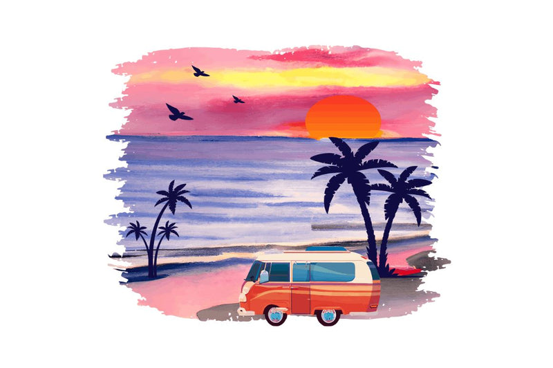 Beach Sunset Watercolor Sublimation Bundle - So Fontsy