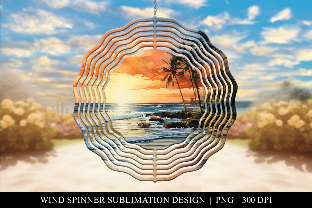 Beach Sunset Wind Spinner Sublimation Design - So Fontsy