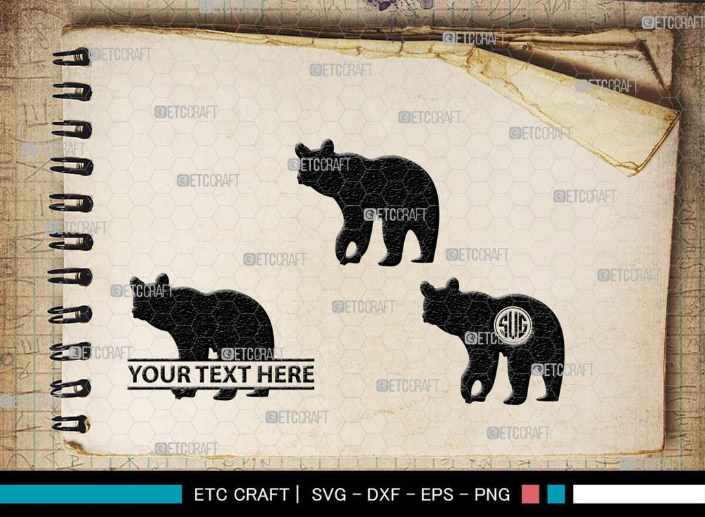 Bear Monogram, Bear Silhouette, Bear SVG, Bruin Svg, Grizzly Bear Svg ...