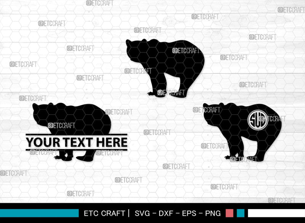 Bear Monogram, Bear Silhouette, Bear SVG, Bruin Svg, Grizzly Bear Svg ...