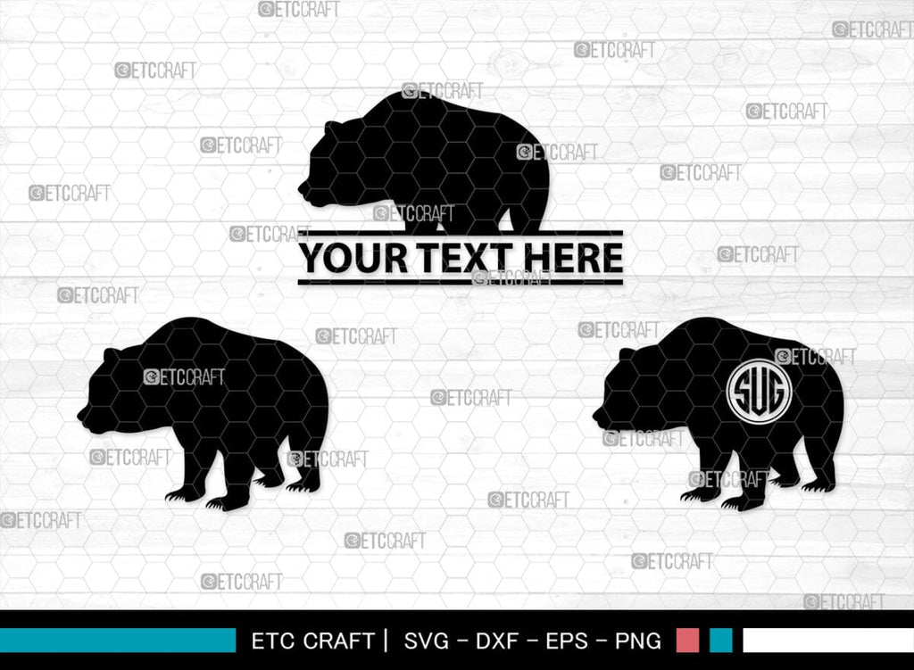 Bear Monogram, Bear Silhouette, Bear SVG, Bruin Svg, Grizzly Bear Svg ...